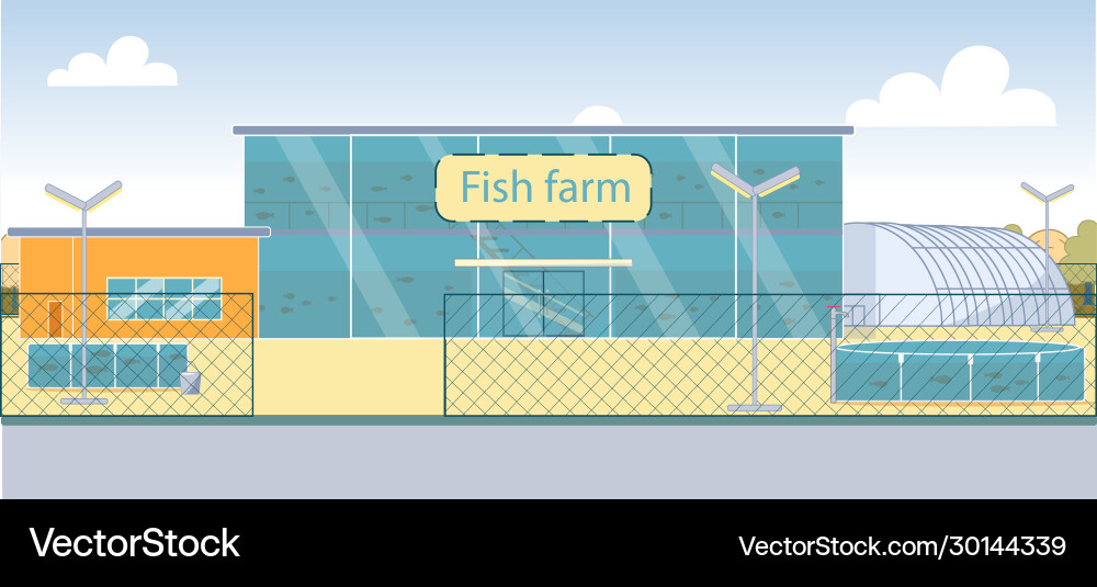 New technology fish farm with large aquarium Vector Image