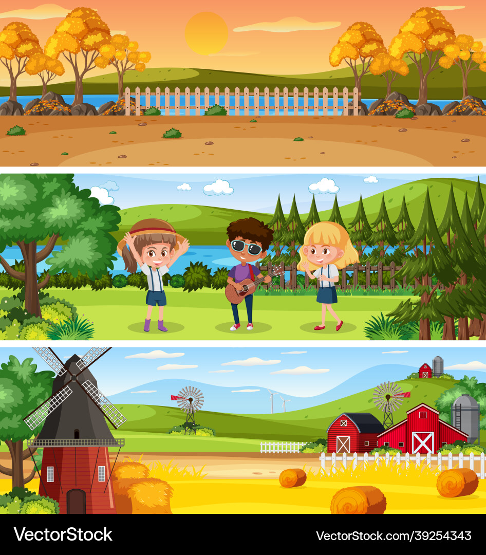 Different panoramic nature landscape set Vector Image