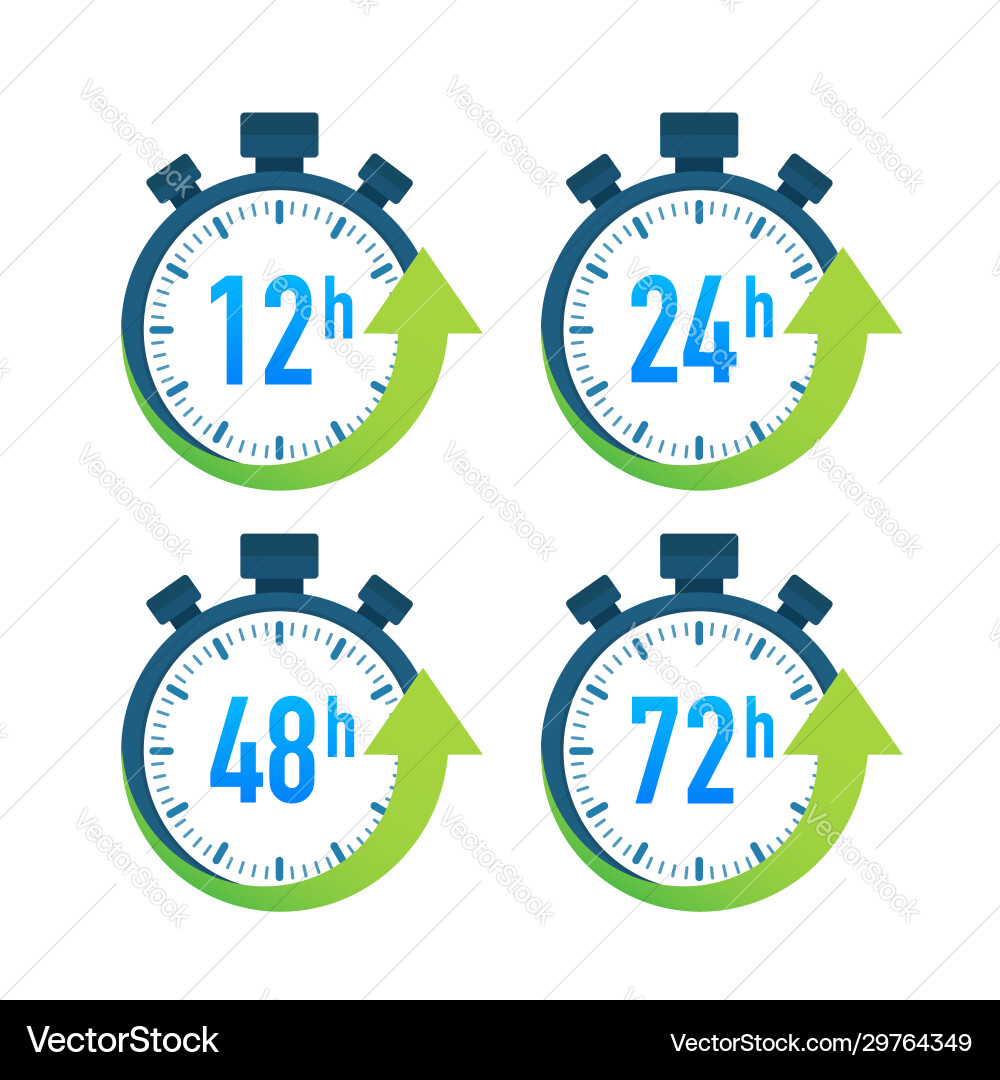 12 24 48 72 hours clock arrow work time effect Vector Image