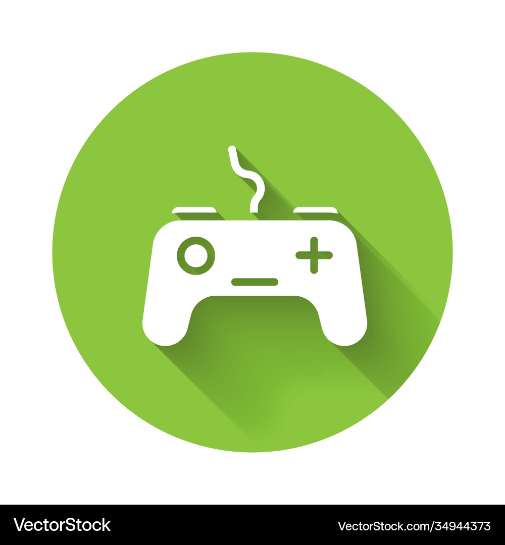 White gamepad icon isolated with long shadow game Vector Image