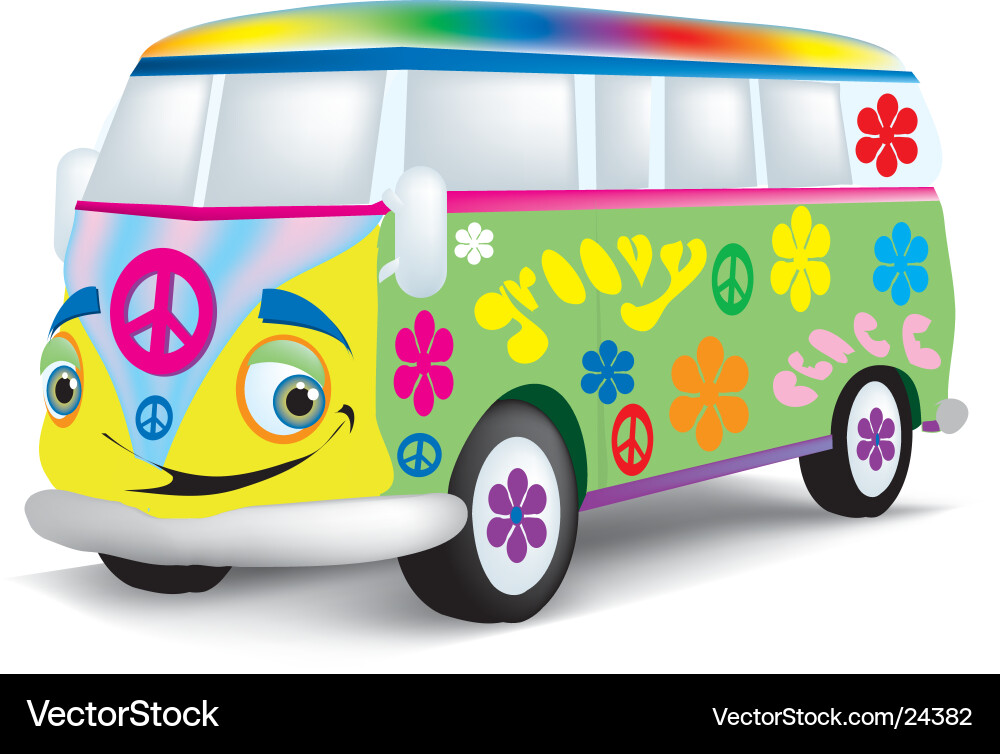 Cartoon hippie bus Royalty Free Vector Image - VectorStock