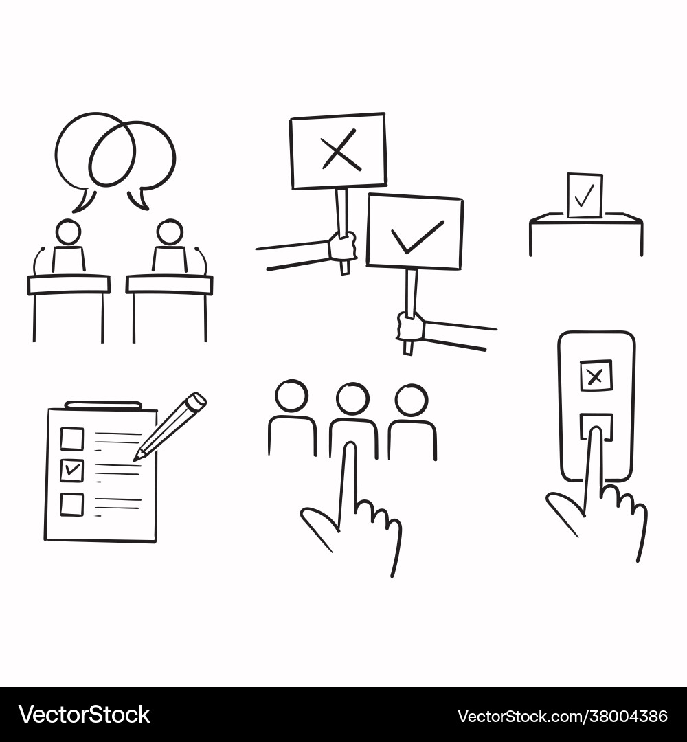 Hand drawn doodle simple set voting related Vector Image
