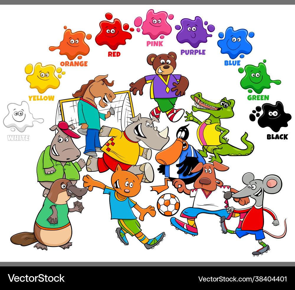 Basic colors for children with animals playing Vector Image