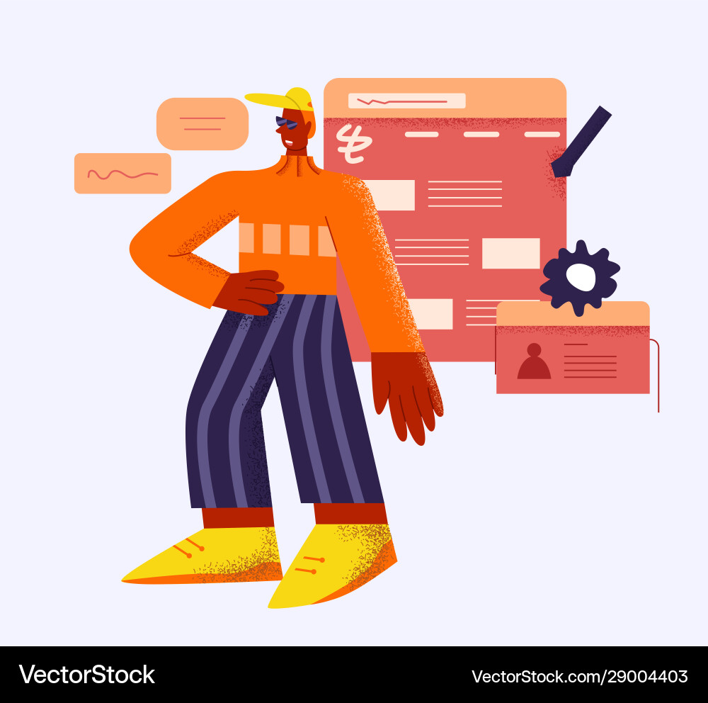 Young creative male web designer posing Royalty Free Vector