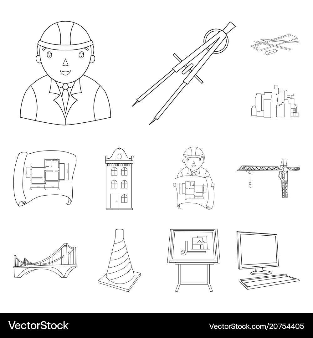 Architecture and construction outline icons in set
