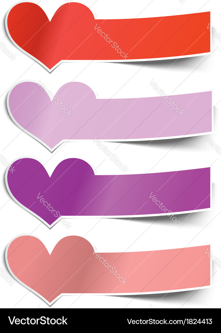 Collection heart sticky notes transparent shadows Vector Image