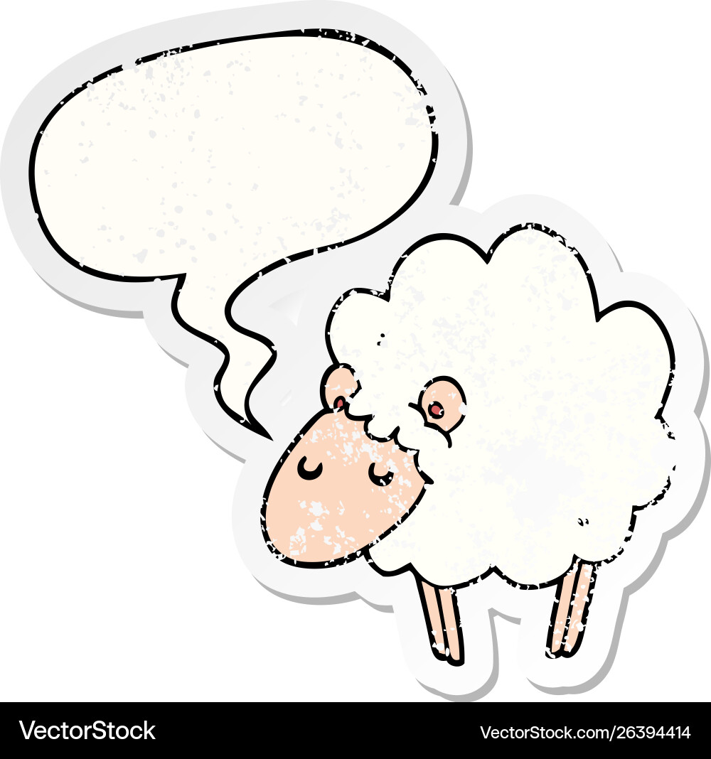 Cartoon sheep and speech bubble distressed sticker