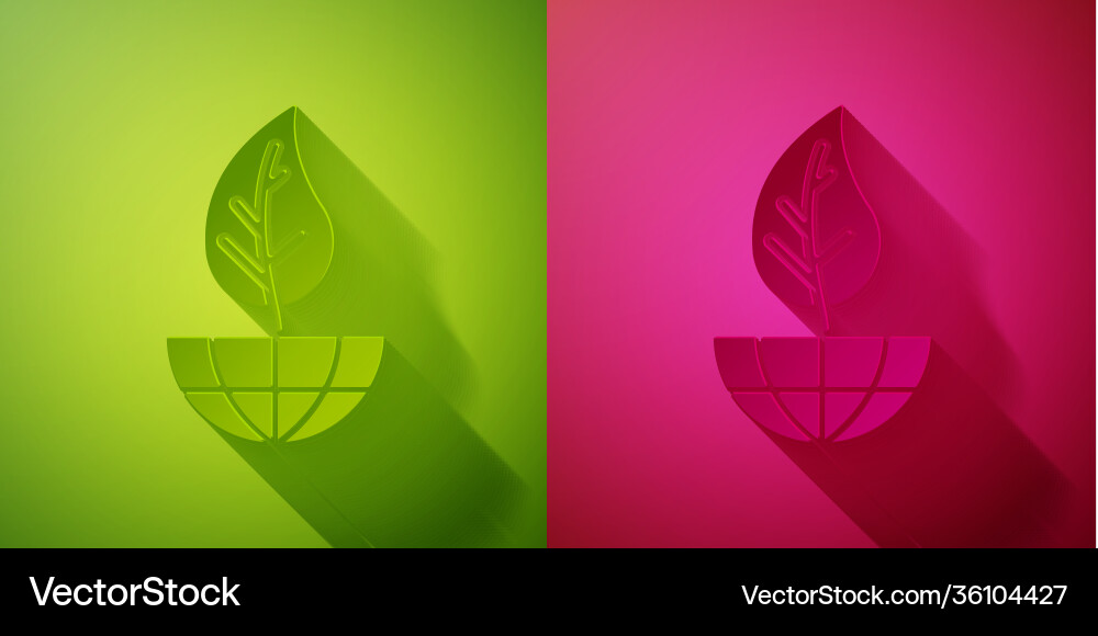 Paper cut earth globe and leaf icon isolated Vector Image