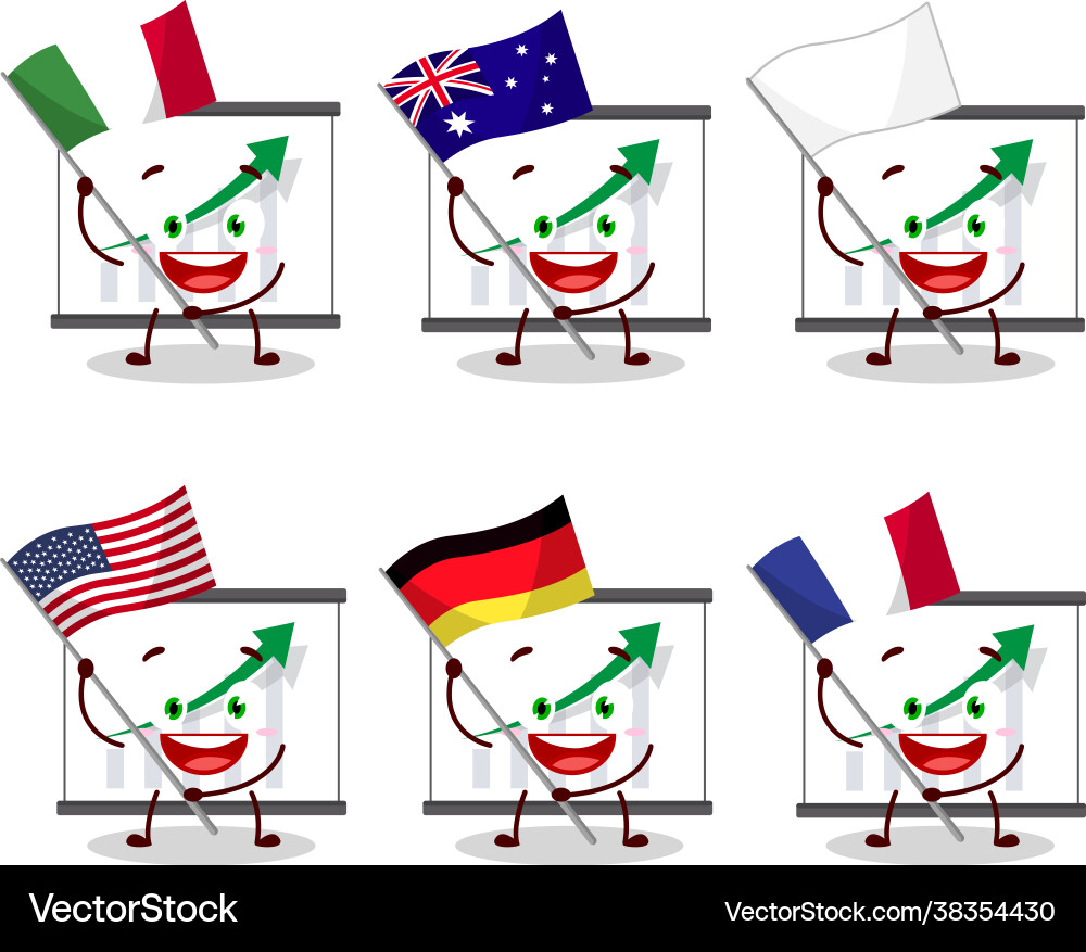Chart going up cartoon character bring flags Vector Image