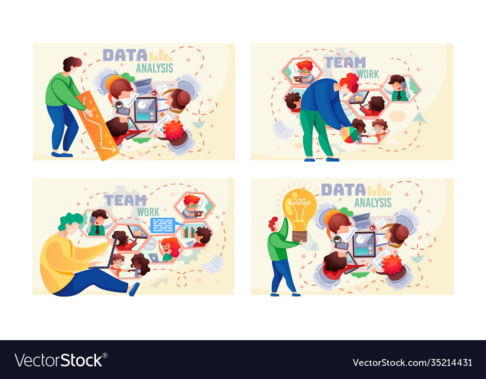 Data analysis teamwork a team analysts holds Vector Image