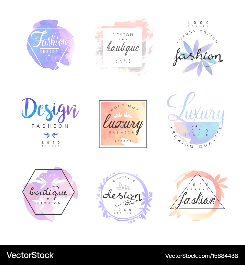 Fashion luxury boutique logo design set colorful Royalty Free Vector ...