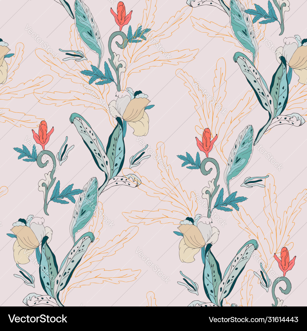 Abstract hand-drawn ink delicate flowers Vector Image