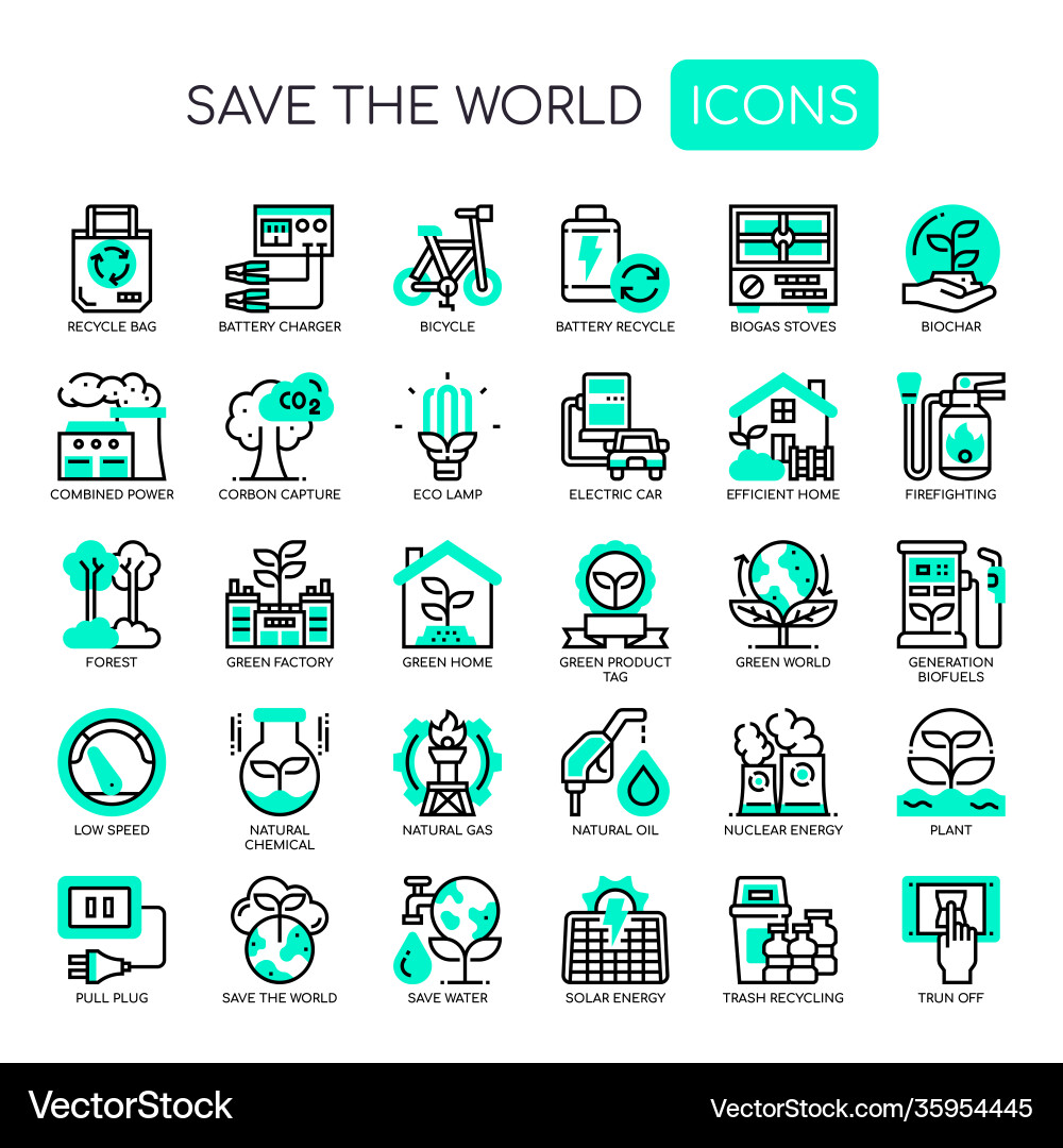 Save world thin line and pixel perfect icons Vector Image