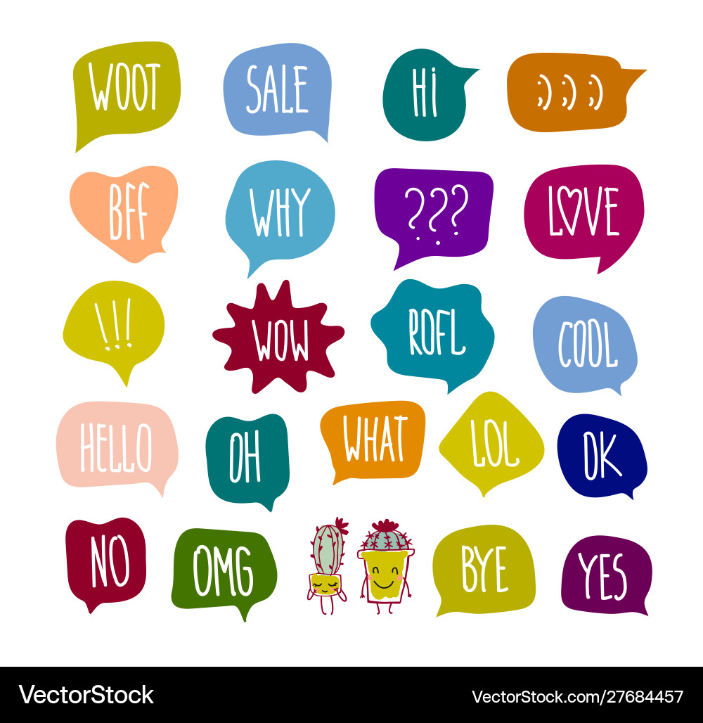 Speech bubble with different hand drawn words Vector Image