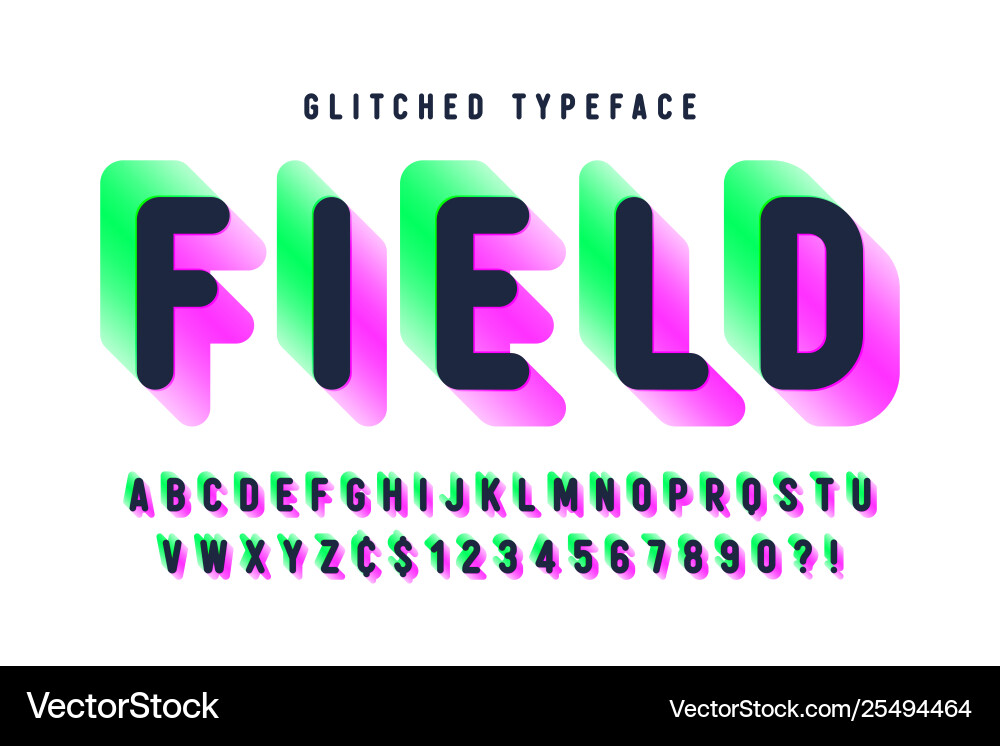 Glitched display font design alphabet typeface Vector Image