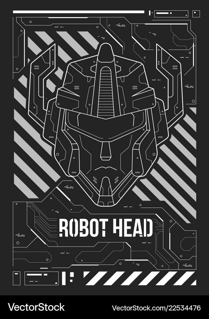 Futuristic poster with a robot head template Vector Image