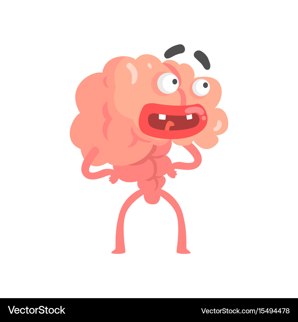 Surprised scared humanized cartoon brain character