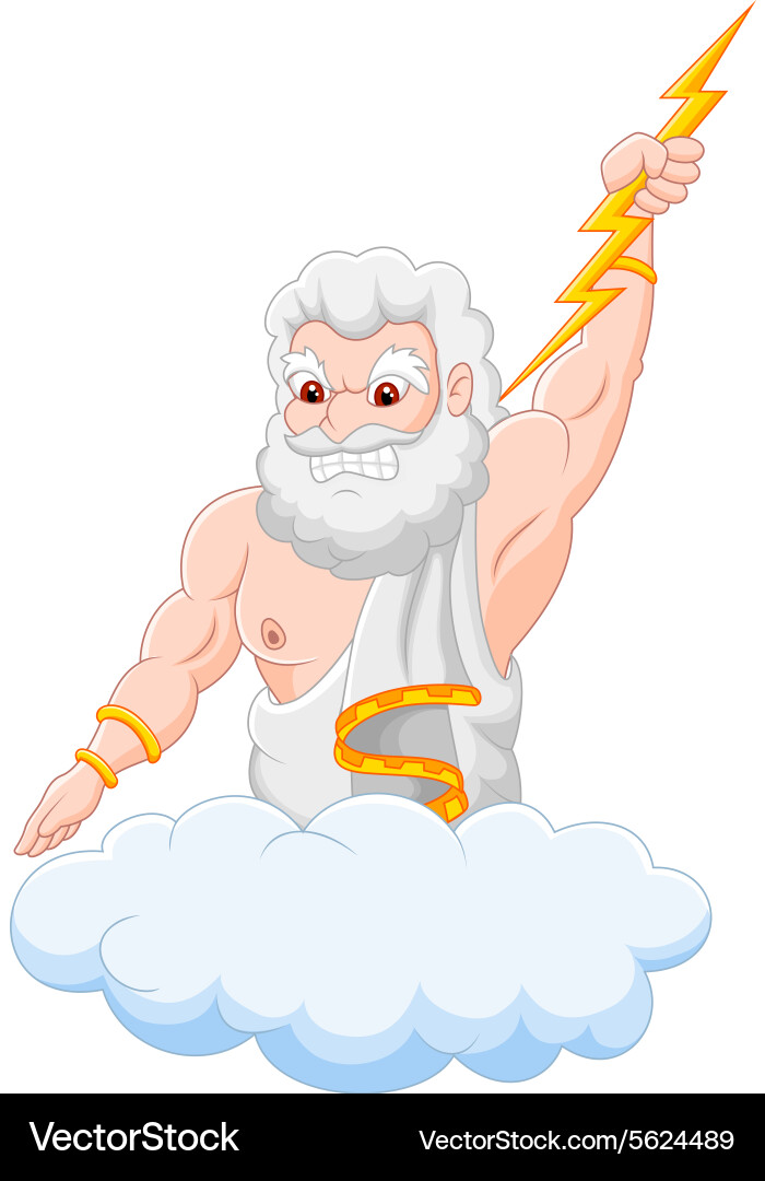 Cartoon zeus holding thunderbolt Royalty Free Vector Image