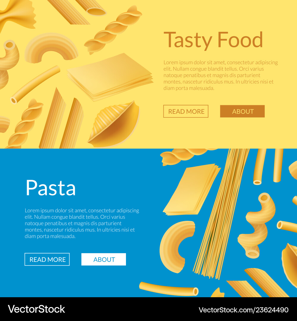 Realistic pasta types web banner templates Vector Image