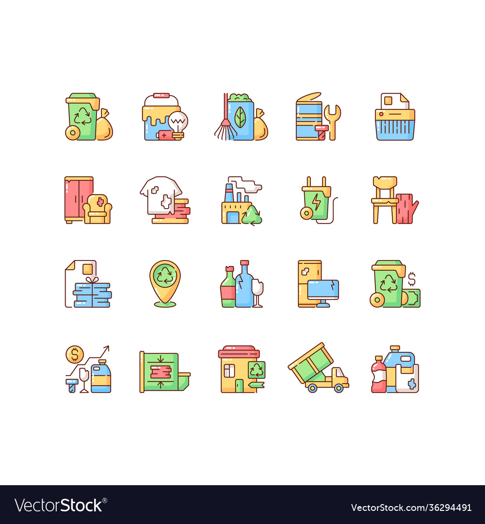 Waste management rgb color icons set Royalty Free Vector