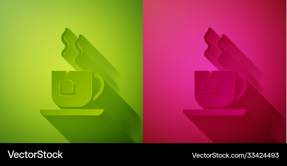 Paper cut cup tea with tea bag icon isolated Vector Image