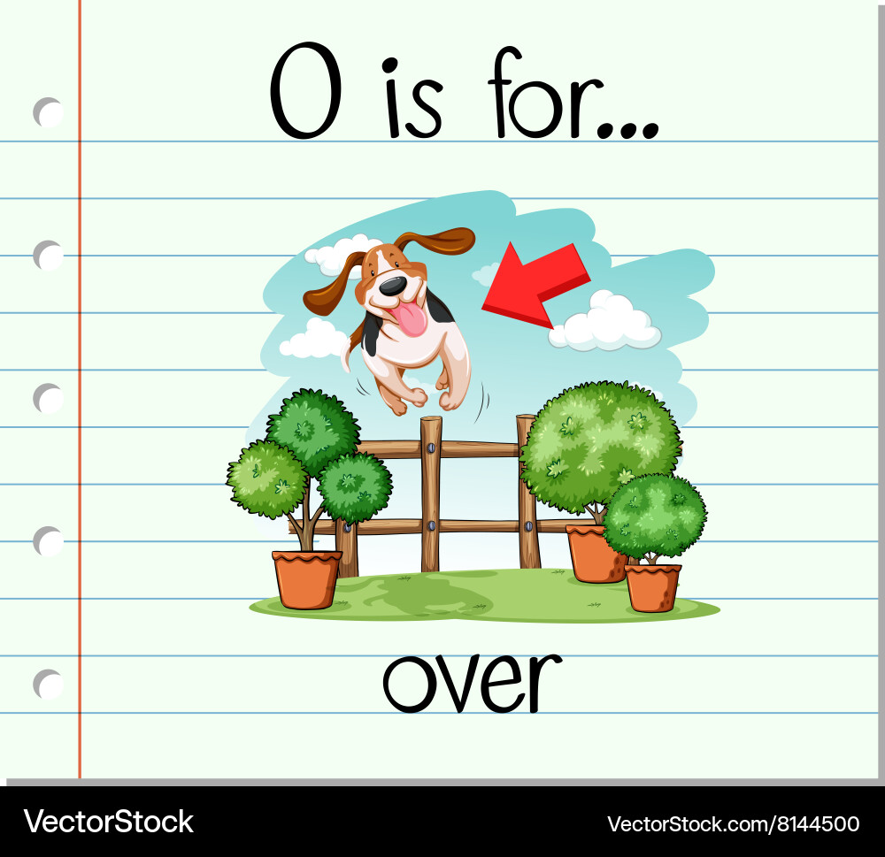 Flashcard alphabet O is for over Royalty Free Vector Image