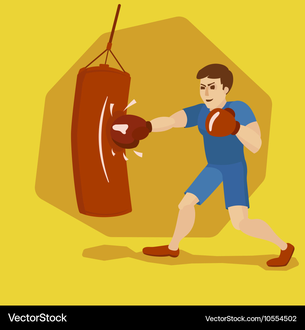 Boxer training with punching bag cartoon Vector Image