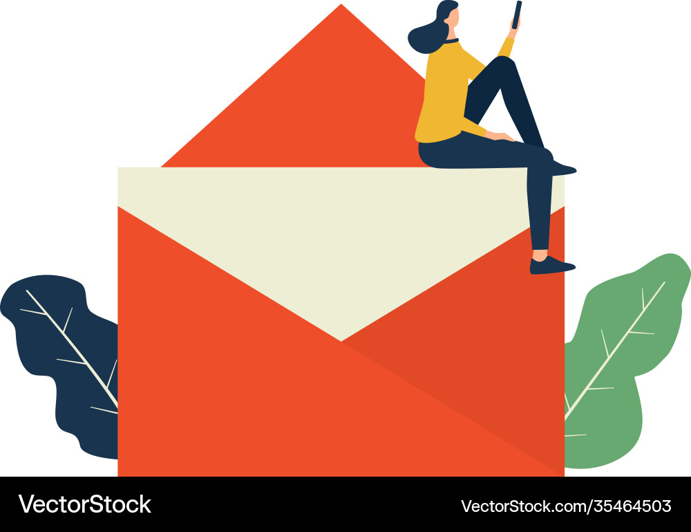 Get email concept woman reading a email Royalty Free Vector