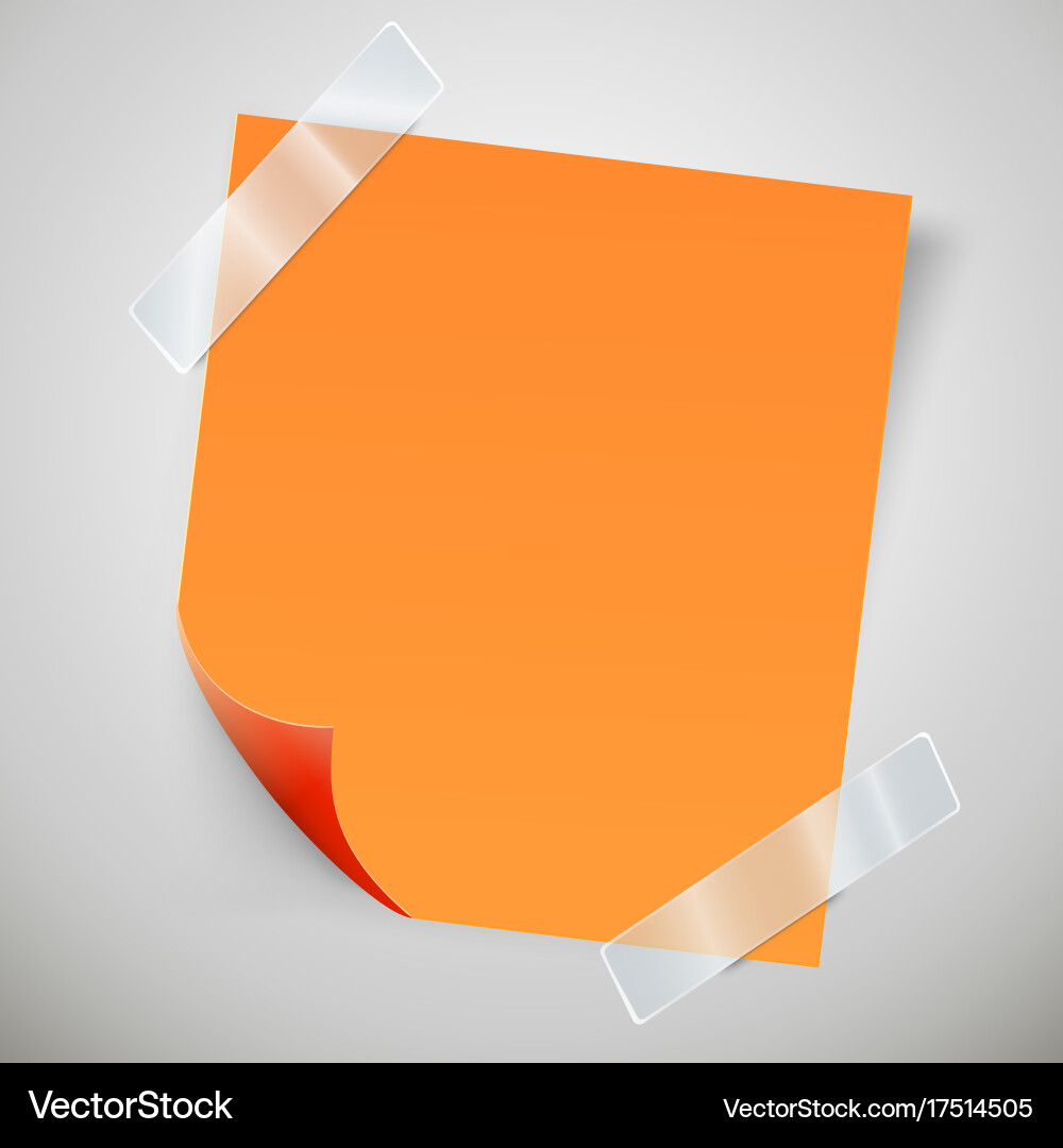 Orange sticky note with the curled corner and Vector Image
