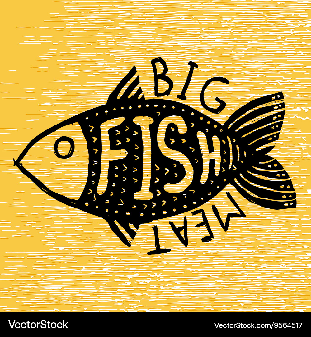 Hand drawn grunge fish hipster silhouette Vector Image
