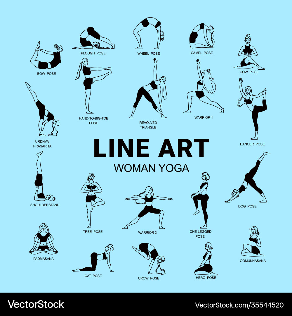 Line art yoga set Royalty Free Vector Image - VectorStock