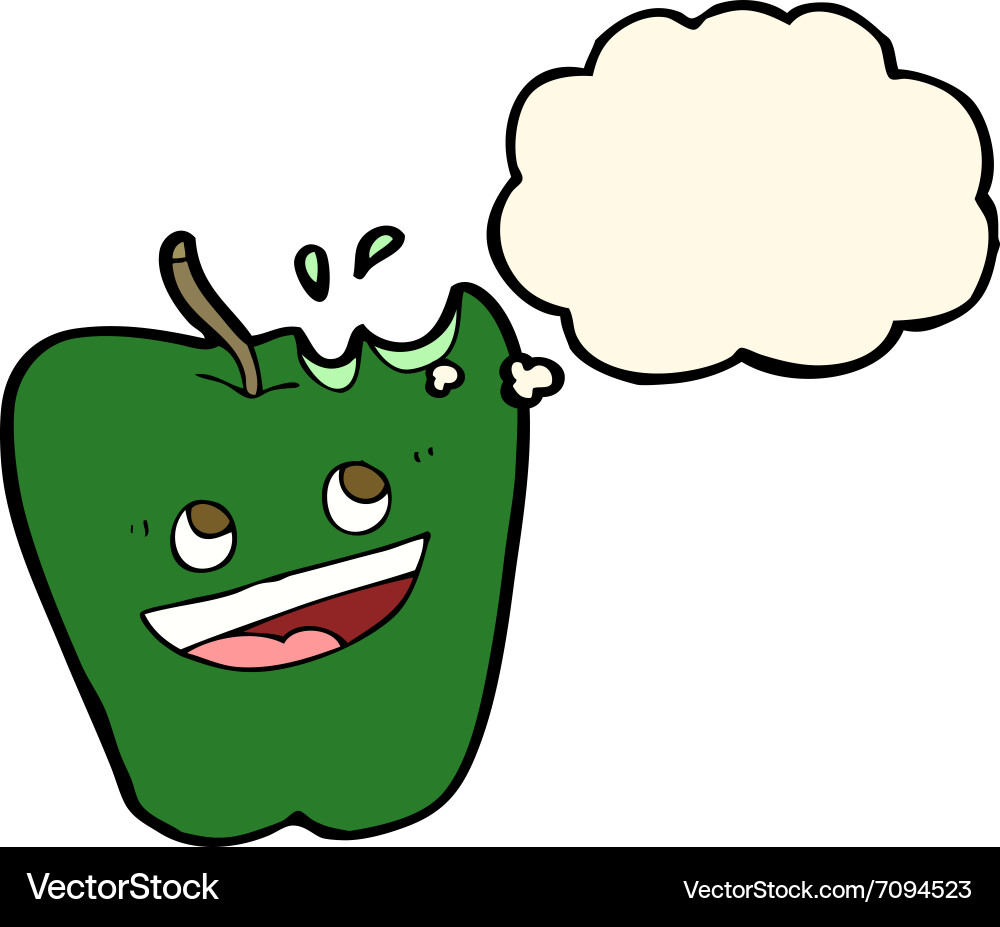 Happy apple cartoon with thought bubble Royalty Free Vector