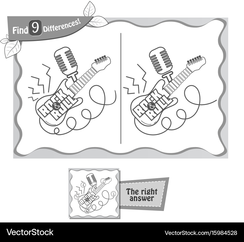 Game black find 9 differences rock and roll Vector Image