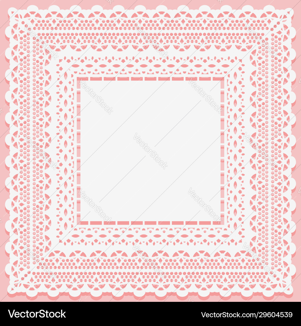 White lacy square doily isolated on a pink Vector Image