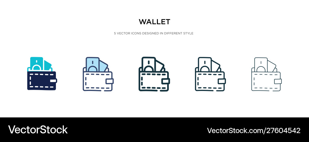 Wallet icon in different style two colored Vector Image