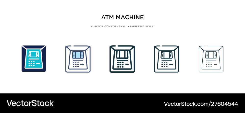 Atm machine icon in different style two colored Vector Image