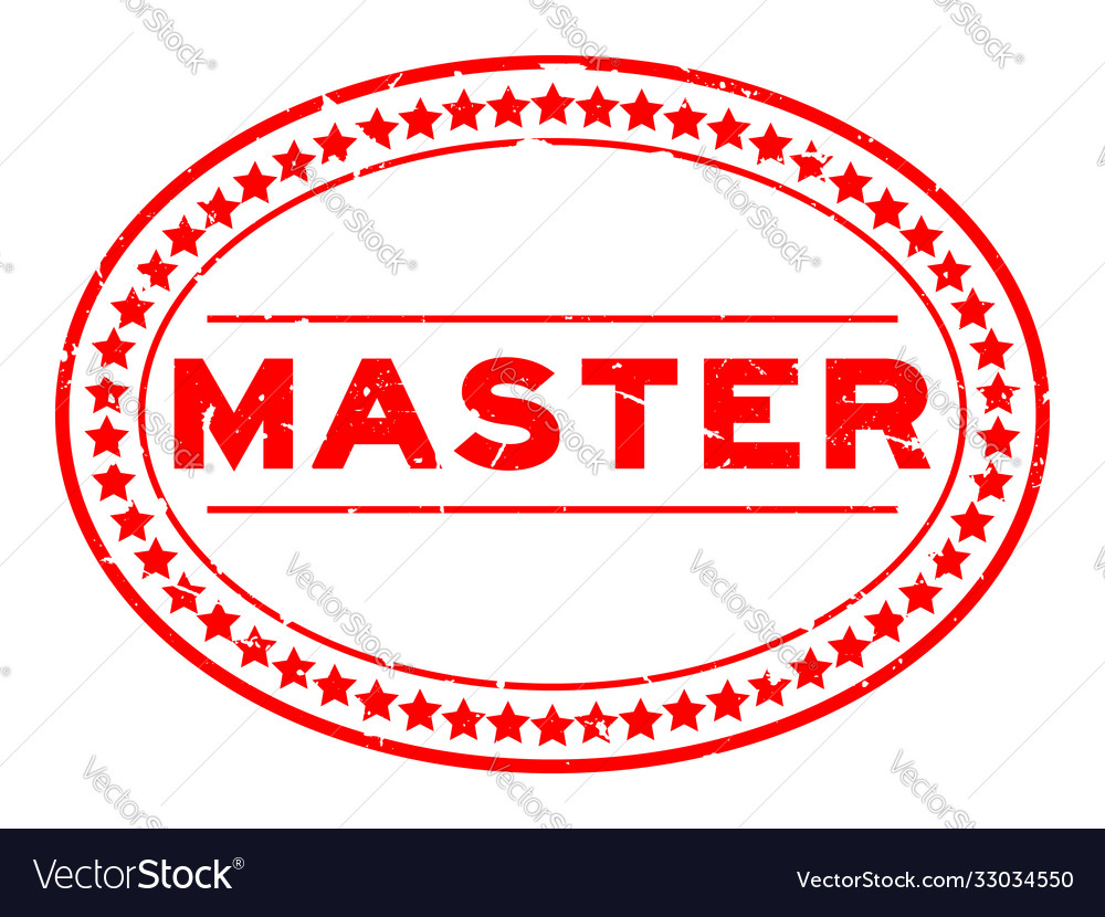 Grunge red master word oval rubber seal stamp Vector Image