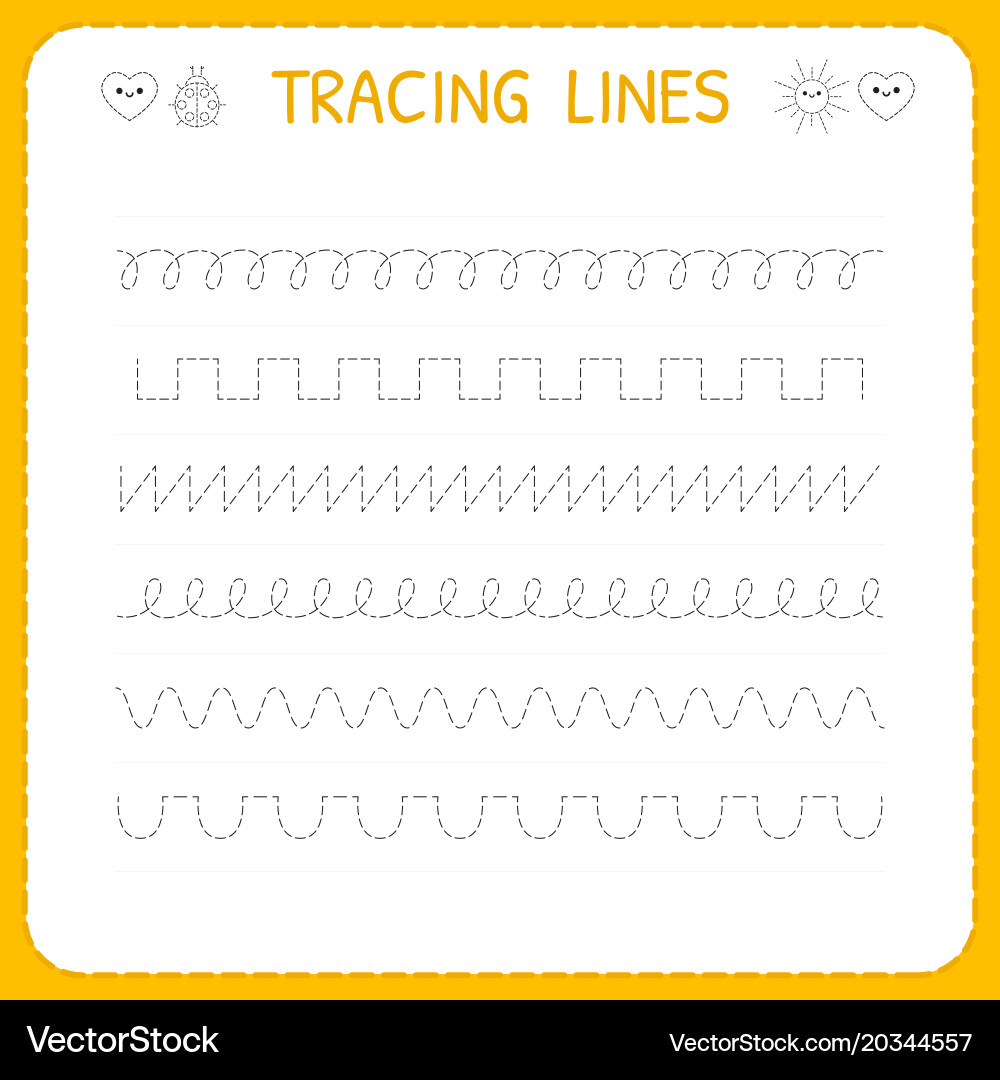 Trace line worksheet for kids basic writing Vector Image