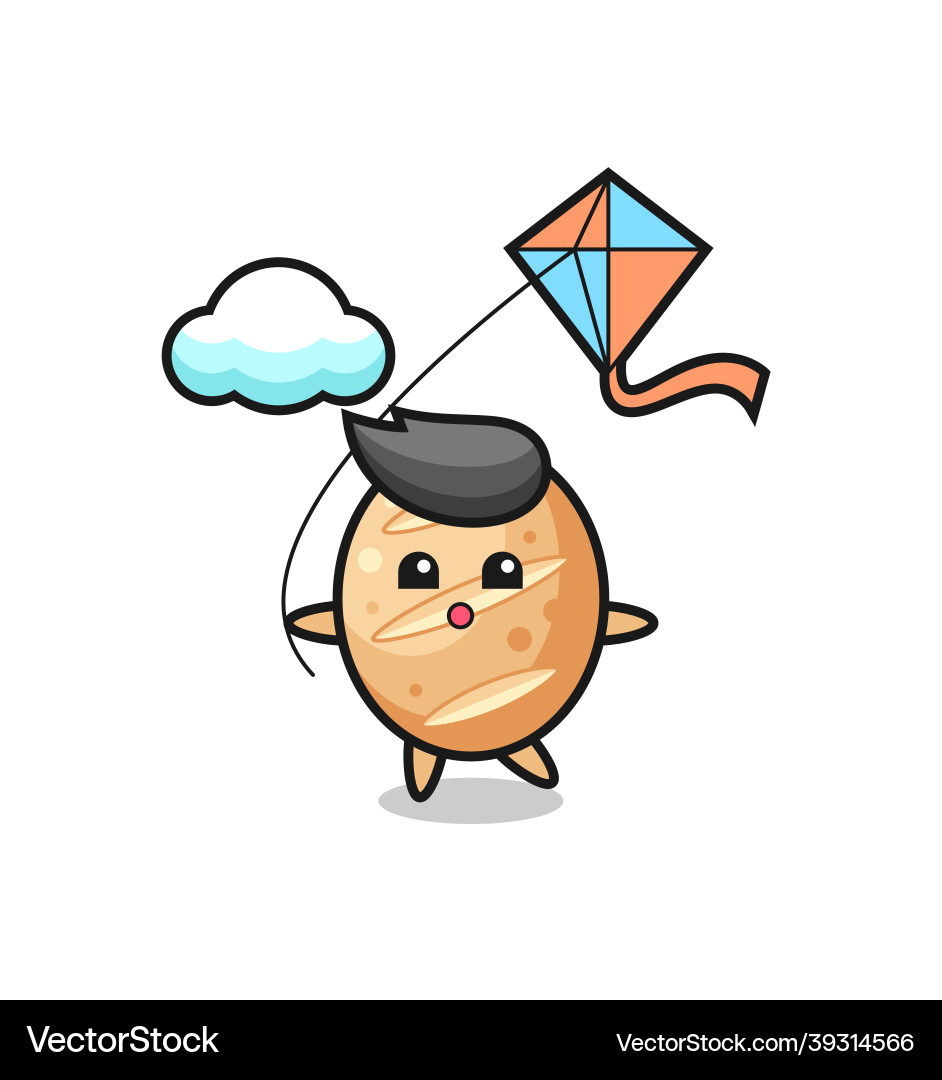French bread mascot is playing kite Royalty Free Vector