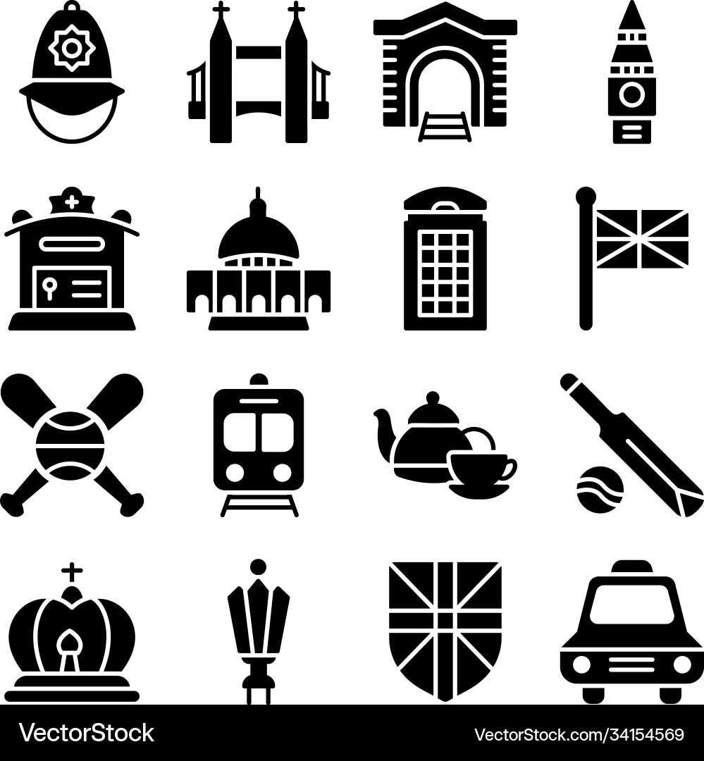 United kingdom england solid icons pack Royalty Free Vector
