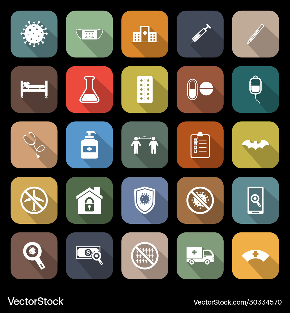 Coronavirus flat icons with long shadow Royalty Free Vector