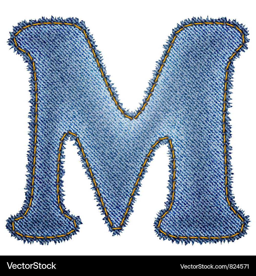 Jeans alphabet Denim letter M Royalty Free Vector Image