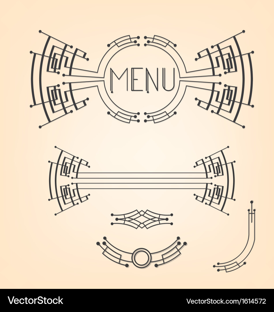 Art deco stylized menu decoration set Royalty Free Vector