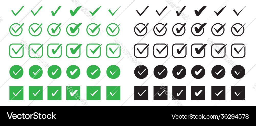 Set green and black check mark flat icon Vector Image