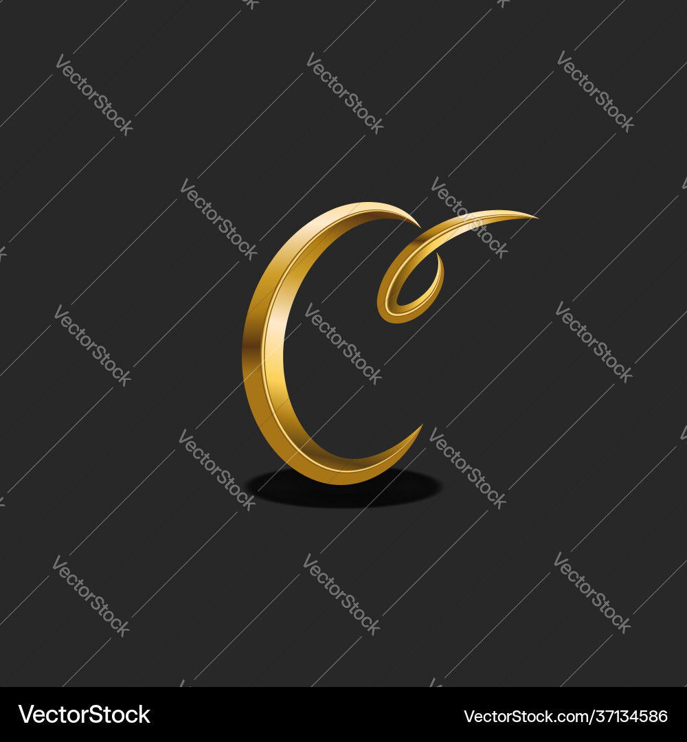 Calligraphic golden letter c curl monogram logo Vector Image