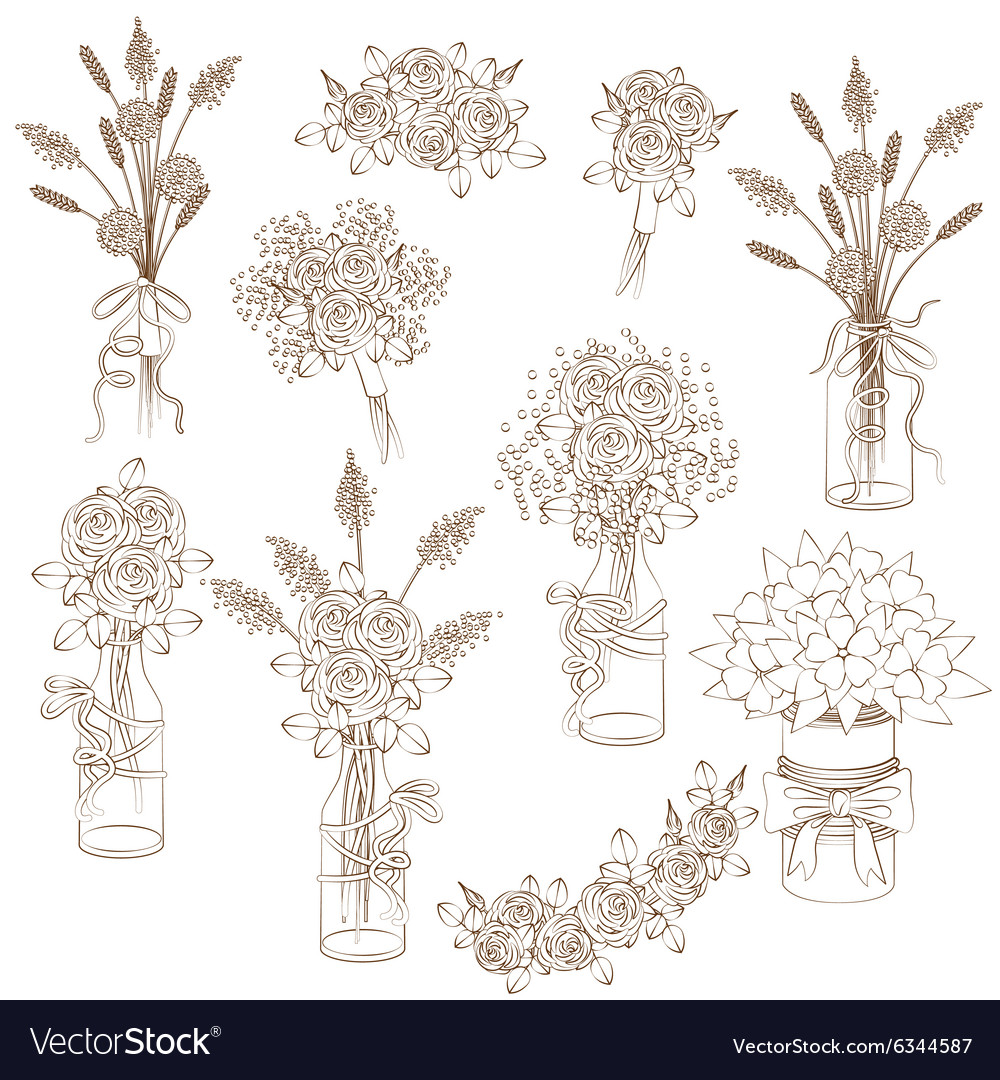 Outline rustic bouquets Royalty Free Vector Image