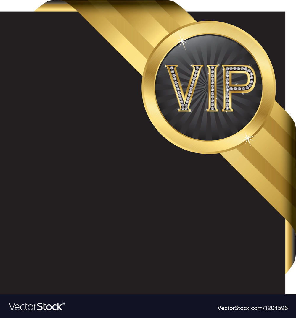 Vip golden label with diamonds and gold ribbon Royalty Free Vector ...