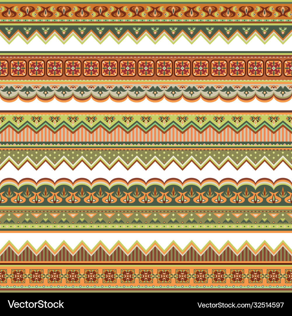 Abstract ethnic stripes ornamental borders set Vector Image