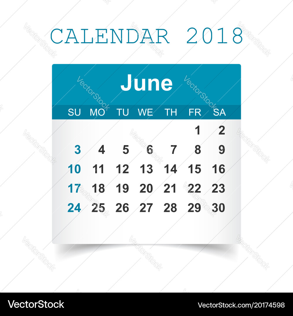 June 2018 calendar calendar sticker design Vector Image