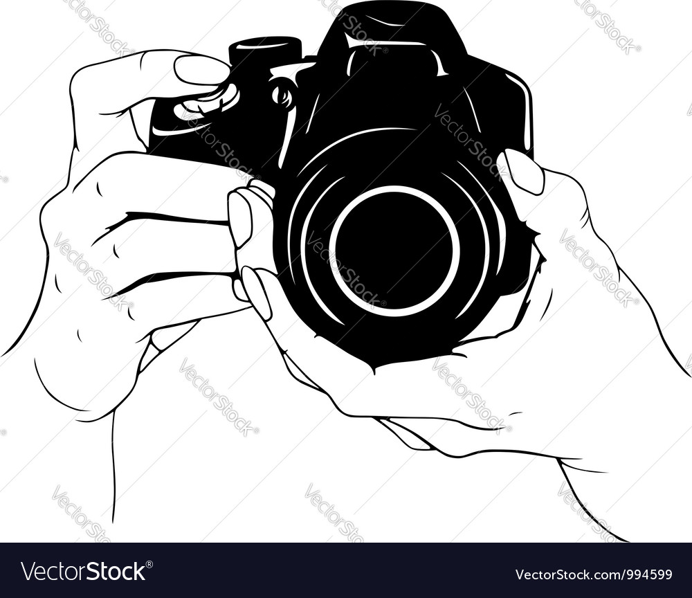 Camera in hands Royalty Free Vector Image - VectorStock